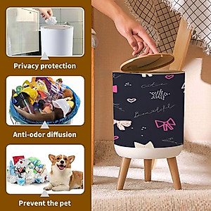 Trash Can with Lid Cute seamless pattern for girls Lovely doodle pattern Scandinavian Garbage Can Round Waste Bin Press Cover Dog Proof Wastebasket for Kitchen Bathroom Living Room Nursery 1.8gal