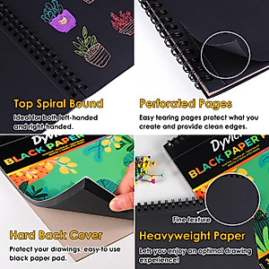 Dyvicl Black Paper Sketchbook 5.5"x8.5", 90 lb/150 GSM, 35 Sheets, Spiral Black Sketch Pad Drawing Paper for Pencil, Pastel, White Ink Gel Pen, Charcoal, Chalk, Metallic Marker, Paint Pen