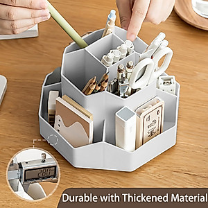 GGIANTGO Pencil Pen Holder for Desk, 9 Slots 360 Degree Rotating Desk Organizer, Desktop Storage Pen Organizers Stationery Supplies, Cute Pencil Cup Pot for Office School Home & Art Supplies (Grey)