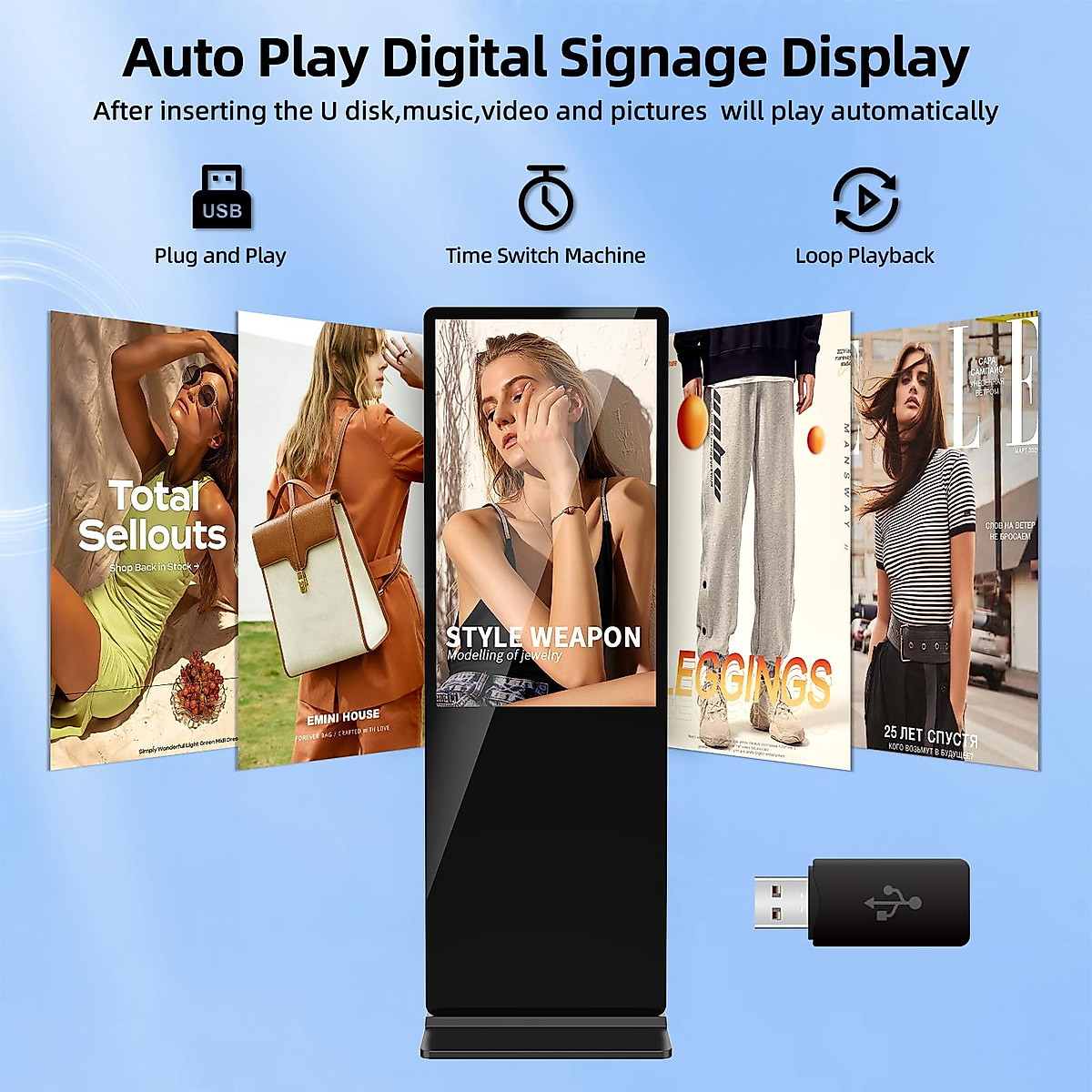 JIYANG 37 Inch Digital Signage Display, Indoor Floor Standing Advertising Display Kiosk Android System,Commercial LCD Totem,Intelligent Split Screen(Black)
