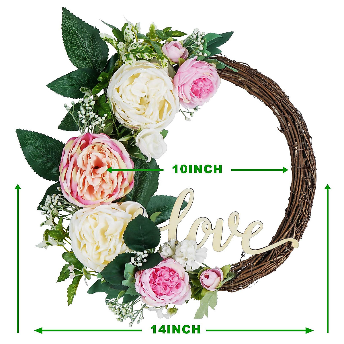 Martine Mall 14In Artificial Peony Flower Wreath Half Circle Wreath Front Door Wreath for Spring Summer Floral Wreath with Eucalyptus Leaves Home Garden Party Wedding Mother Valentines Day Decor