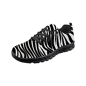 Wanyint Black White Zebra Print Slip-on Fashion Sneakers Animal Theme Fur Stripe Women's Running Shoes Comfort Training Shoes for Travel Outdoor Black Sole Athletic Shoes Exercise Shoes
