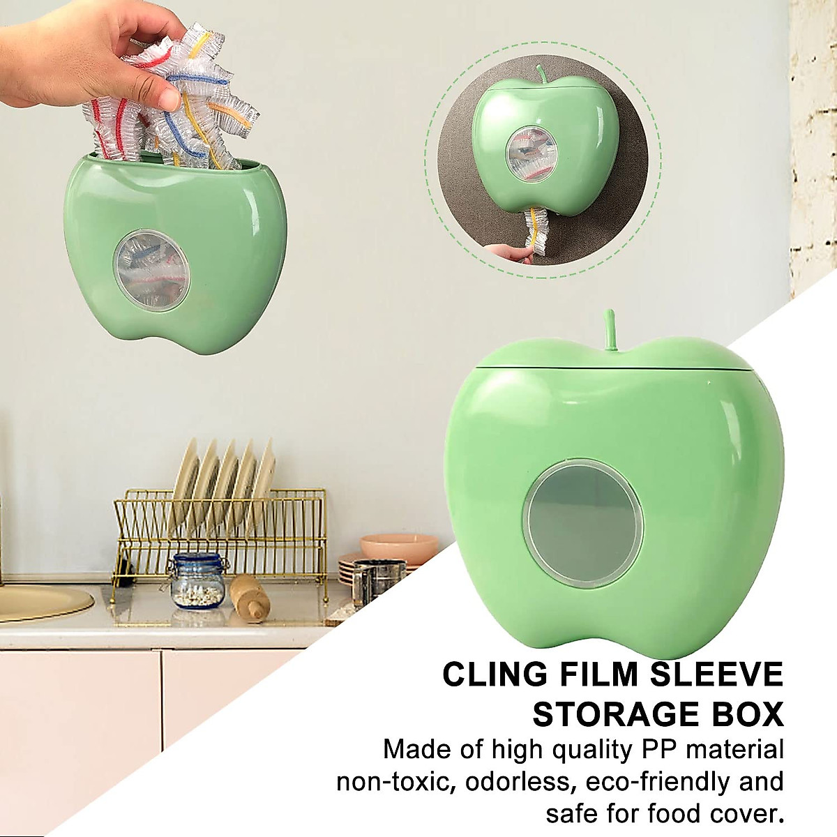 Fresh Keeping Bag Storage Box Wall-Mounted Disposable Cling Film Cover, with 100Pcs Cling Bag, Large Capacity Space-saving Dustproof Apple Shape Food Cover