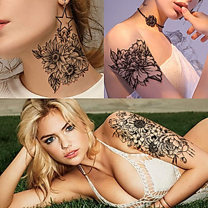 Yazhiji 40 sheets Waterproof Temporary Tattoos Large Flowers Butterfly Collection Temporary Fake Tattoos for Women and Girls Body Art Decoration