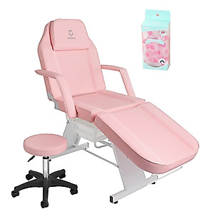LUXMARS Facial Chair, Tattoo Chair Massage Bed with Hydraulic Stool for Professional Massage Facial Lash Beauty Treatment Spa, Pink
