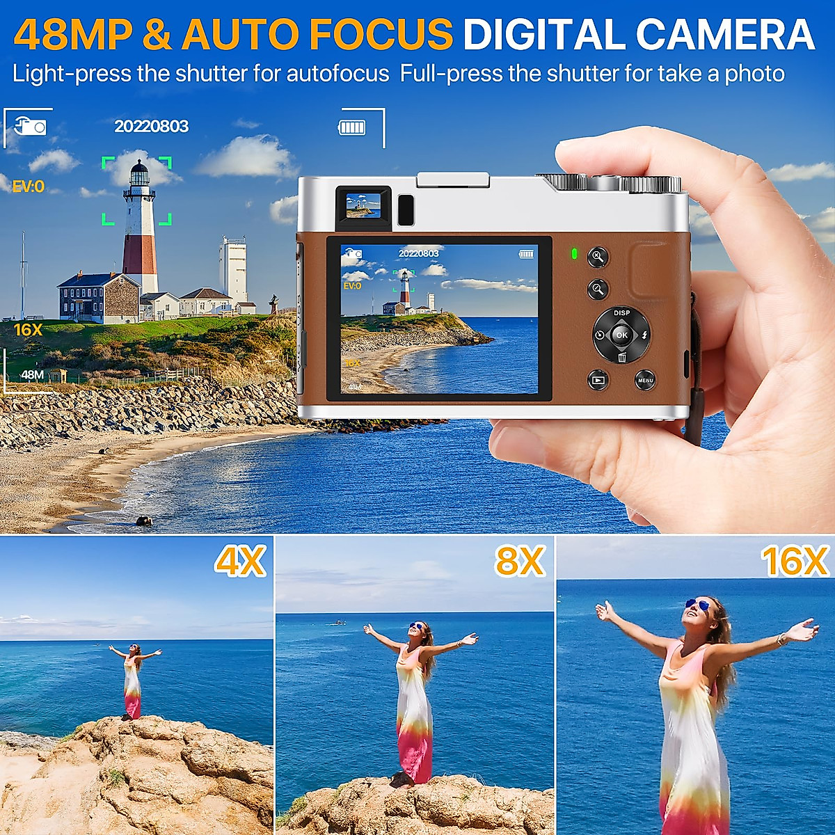 4K Digital Cameras for Photography - 48MP Autofocus Point and Shoot Digital Cameras with 32GB SD Card | Anti-Shake Vlogging Camera 16X Zoom Small Digital Camera for Beginner