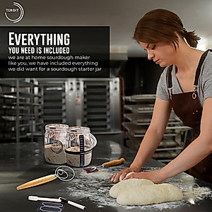 TEROIT Sourdough Starter Kit, Sourdough Bread Baking Supplies - 2PCS Sourdough Starter Jar, Bread Lame, Bread Whisk, Dough Scraper, Air Tight Lid - Delightful Gift for Home Cooks