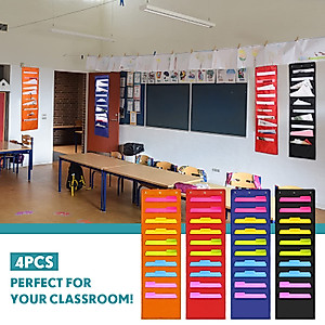 Fuutreo 4 Pack Heavy Duty Storage Pocket Chart with 40 Pockets 12 Overdoor Hangers Hanging Wall File Organizer Magazine Organizer for Classroom School Home Office