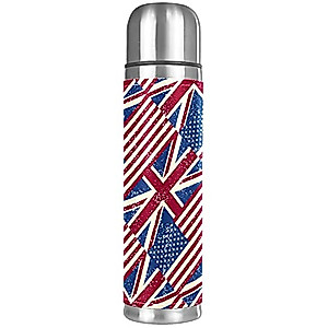Stainless Steel Leather Vacuum Insulated Mug Flags of the United Kingdom Thermos Water Bottle for Hot and Cold Drinks Kids Adults 16 Oz