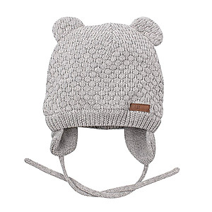 BAVST Baby Beanie Hat for Winter with Earfalp Cute Bear Kids Toddler Girls Boys Warm Knit Cap 0-2Years(Grey, S)