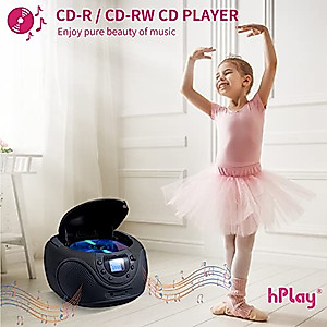 hPlay Gummy P16 Portable CD Player Boombox AM FM Digital Tuning Radio, Aux Line-in, Headphone Jack, Foldable Carrying Handle (Space Grey)