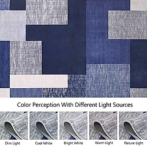 Zacoo Living Room Area Rug 9x12 Extra Large Geometric Rugs Machine Washable Indoor Modern Throw Carpet Soft Non Slip Bedroom Rug Non Shedding Contemporary Floor Cover for Dining Room Kitchen, Navy