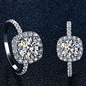 FANCIME White Gold Plated Sterling Silver Halo Setting D-E Color Moissanite Simulated Diamond Engagement Ring For Women, 1/2 Carat SIZE 7