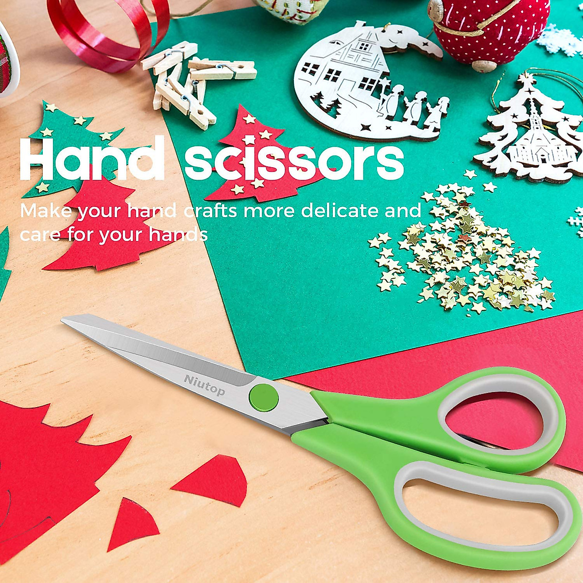 Scissors Bulk Set of 5-Pack, Niutop 8" Multipurpose Sharp Sewing Craft Fabric Scissors for Office Home High/Middle School Student Office Teacher Art Supplies, Soft Comfort-Grip Right/Left Handles