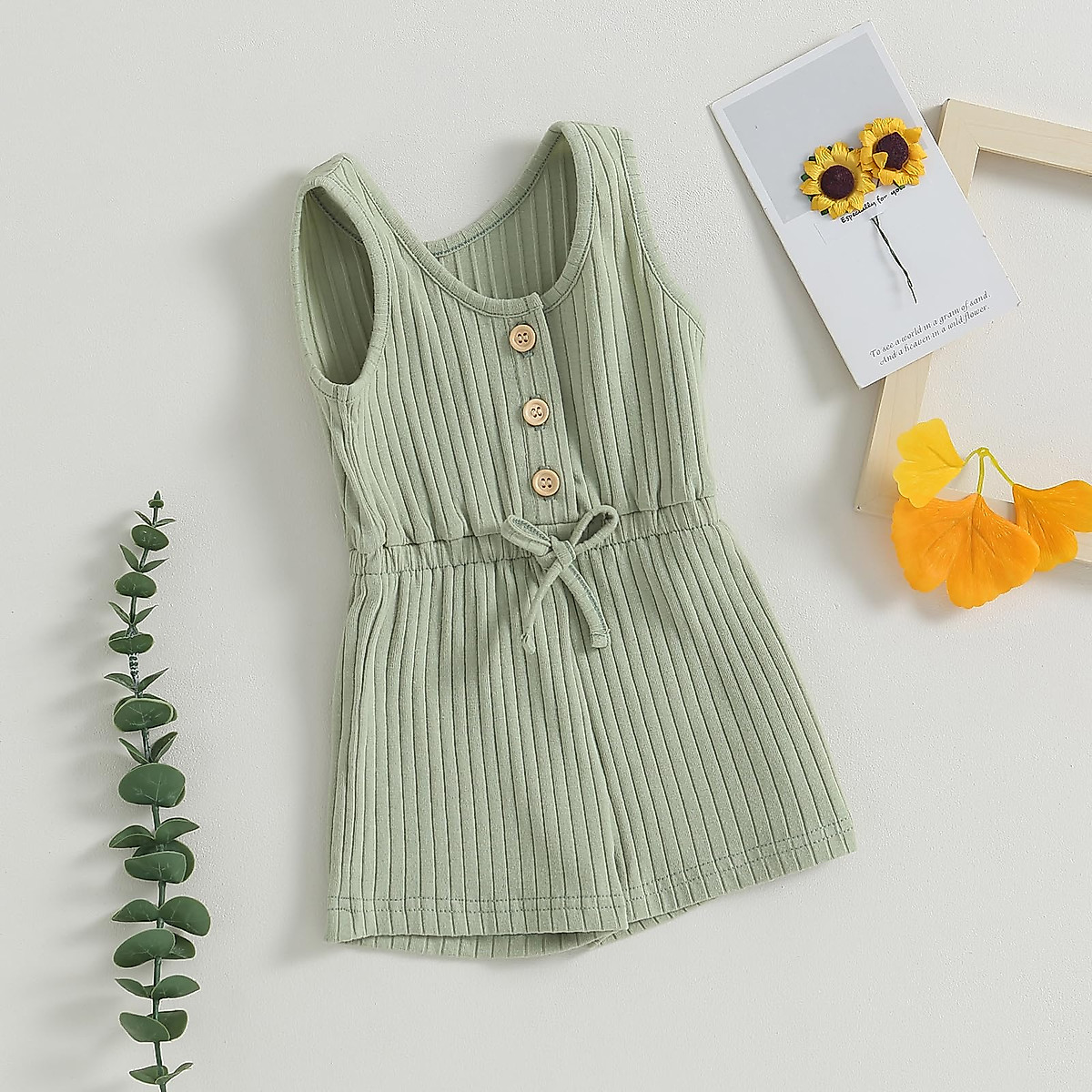 Toddler Baby Girl Summer Outfit Sleeveless Ribbed Romper Solid Color Jumpsuit Overall Shorts Cute Infant Newborn Clothes