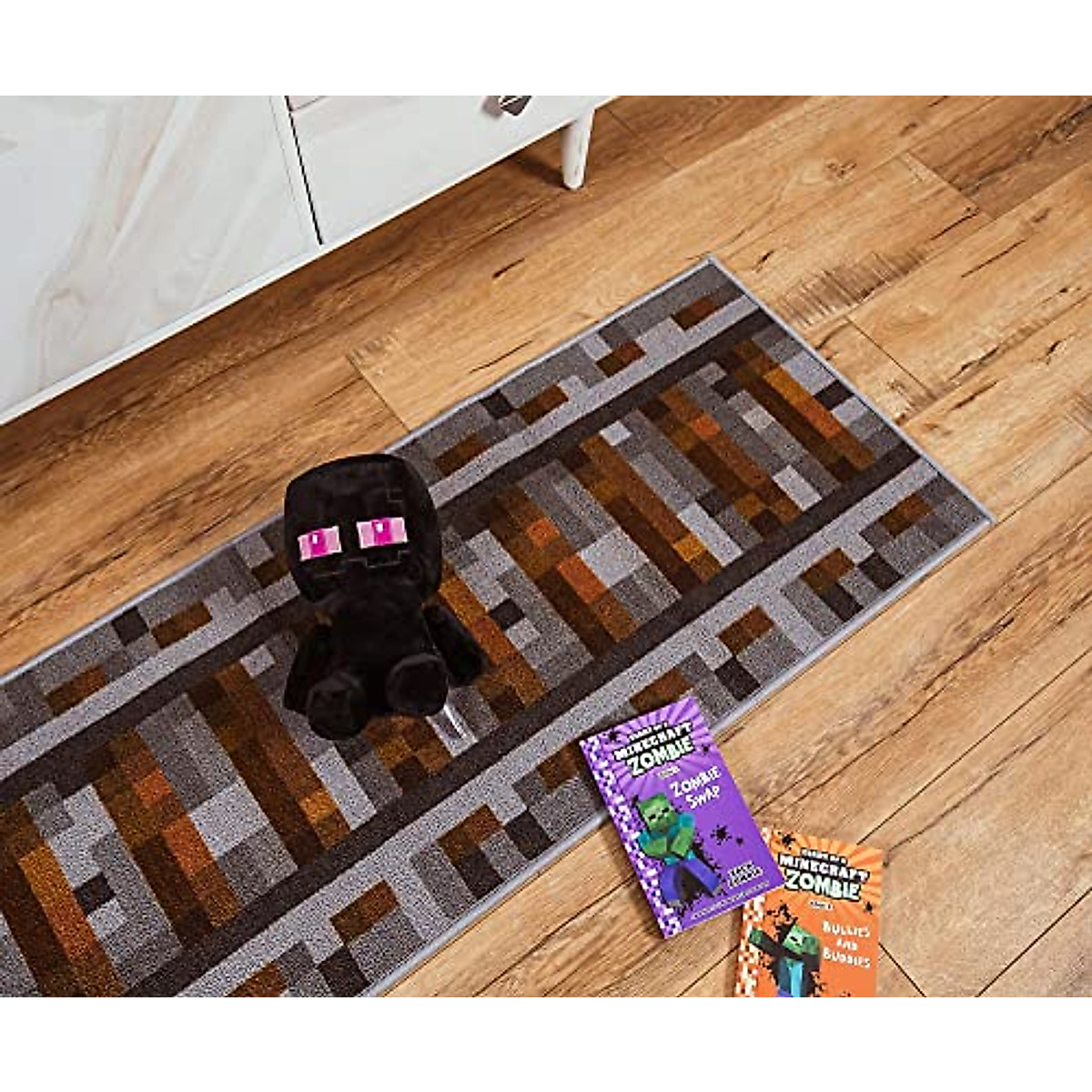 Minecraft Train Rail Area Rug | Indoor Floor Mat, Accent Rugs For Living Room and Bedroom, Home Decor For Kids Playroom | Video Game Gifts And Collectibles | 20 x 60 Inches