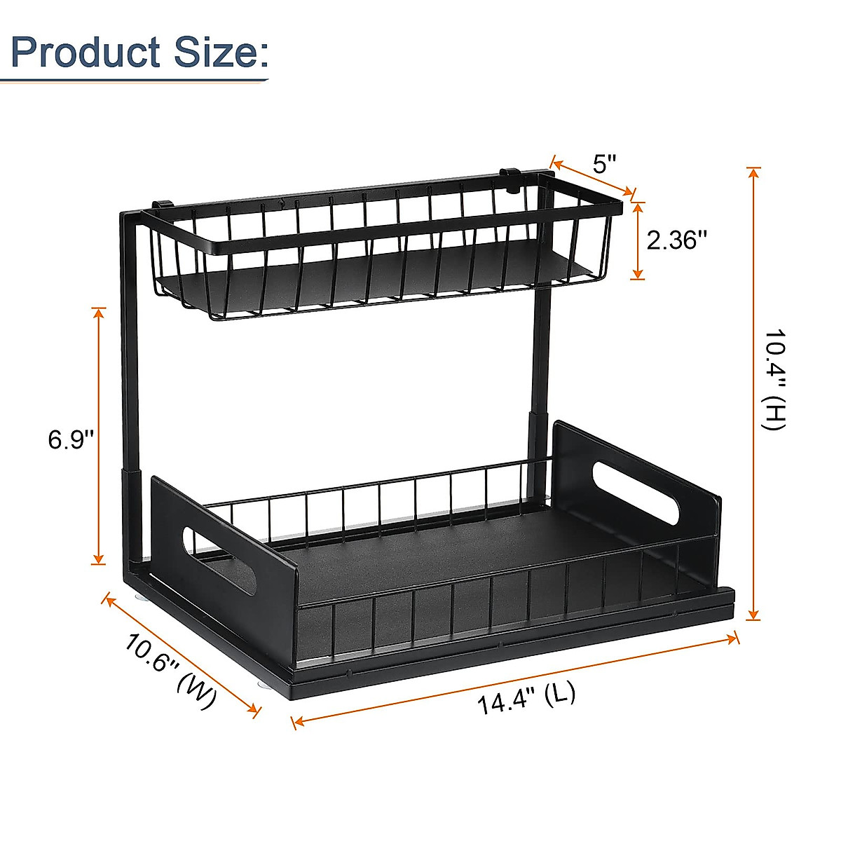 uxcell Under Sink Organizer, Pull Out Cabinet Organizer 2-Tier Slide Out Sliding Shelf Under Cabinet Countertop Storage Multi-Use Rack for Under Kitchen Bathroom Organizers, Black