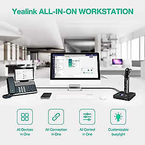 Yealink WH63 Wireless Headset with Microphone UC Optimized Noise Canceling Mic for Office IP VoIP Phones PC Computer Headset with Charge Stand (UC Optimized) (WH63-MT)
