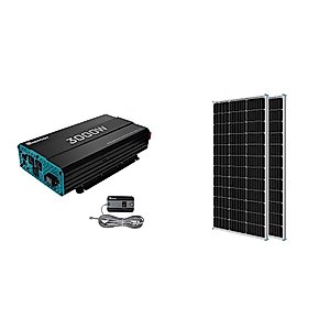 Renogy 3000W Pure Sine Wave Inverter 12V DC to 120V AC Converter & 2PCS 100 Watt Solar Panels 12 Volt Monocrystalline, High-Efficiency Module PV Power Charger, 2-Pack Compact Design
