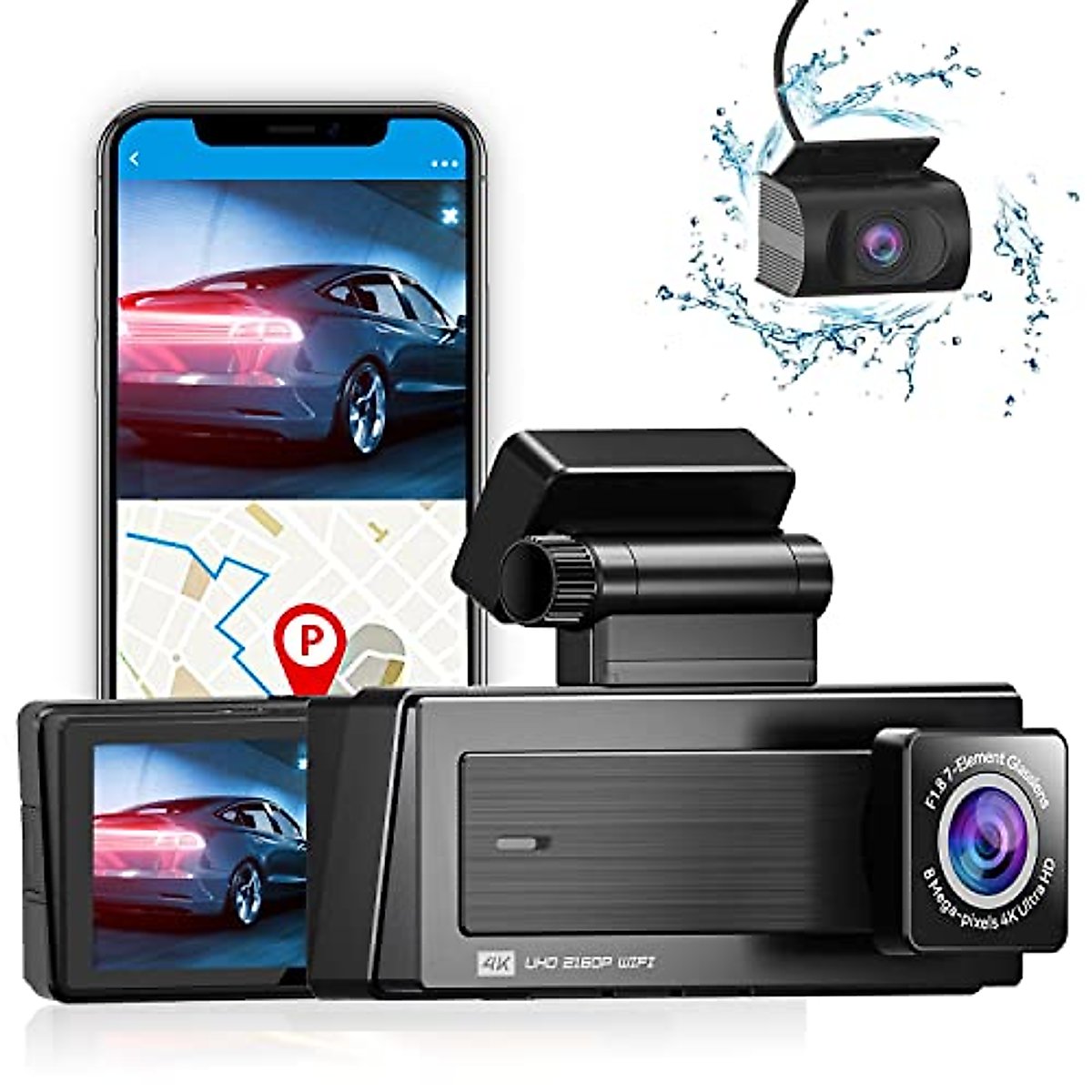 V6D Dash Cam Front and Rear,4K+1080P Dual Dash Camera for Cars,Built-in WiFi GPS Car Camera,3.18-inch Display Dashcam,170° Wide Angle Dashboard Camera Recorder, Night Vision, Parking Monitor