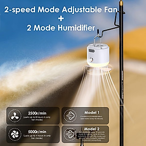 Qoosea Camping Lantern 4 in 1 Camping Lights with Fan & Intelligent Humidifier Rechargeable Camping Lights & Lanterns for Outdoor Camping