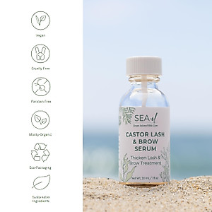 Sea El Castor Lash & Brow Serum Organic Castor Oil Rosemary Oil & Black Seed Oil Hair Conditioner - Eyelashes & Eyebrow Thickening & Growth Essentials for Women & Men - 1 fl oz Bottle