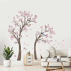 decalmile Large Cherry Blossom Tree Wall Decals Pink Flower Tree Branch Wall Stickers Living Room Bedroom Baby Nursery Wall Decor (Tree H: 67 Inch)