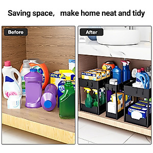 3 Pack Puricon Under Sink Organizer Pull Out Under Sink Storage, 2 Tier Multi-Purpose Sliding Under the Sink Organizer Bathroom Kitchen Sink Organizer Under Cabinet Shelf for Cleaning Supplies -Black