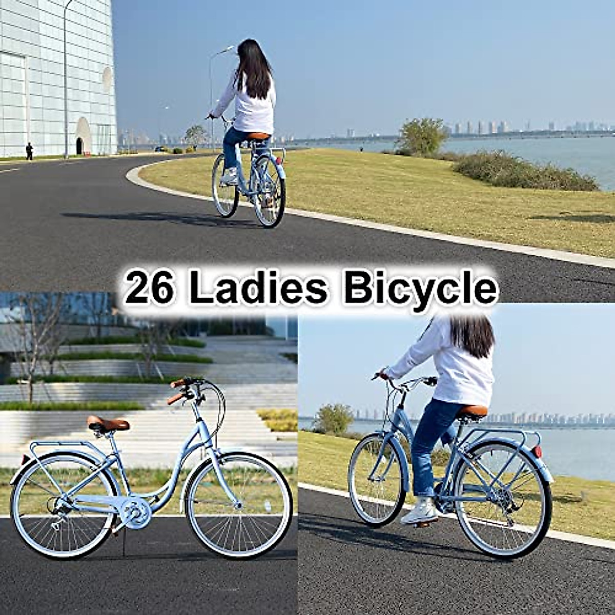 CIATRE 26 inch Bike, Women's Beach Cruiser Bike, Strong Steel Frame, 7 Speed, (Pink)