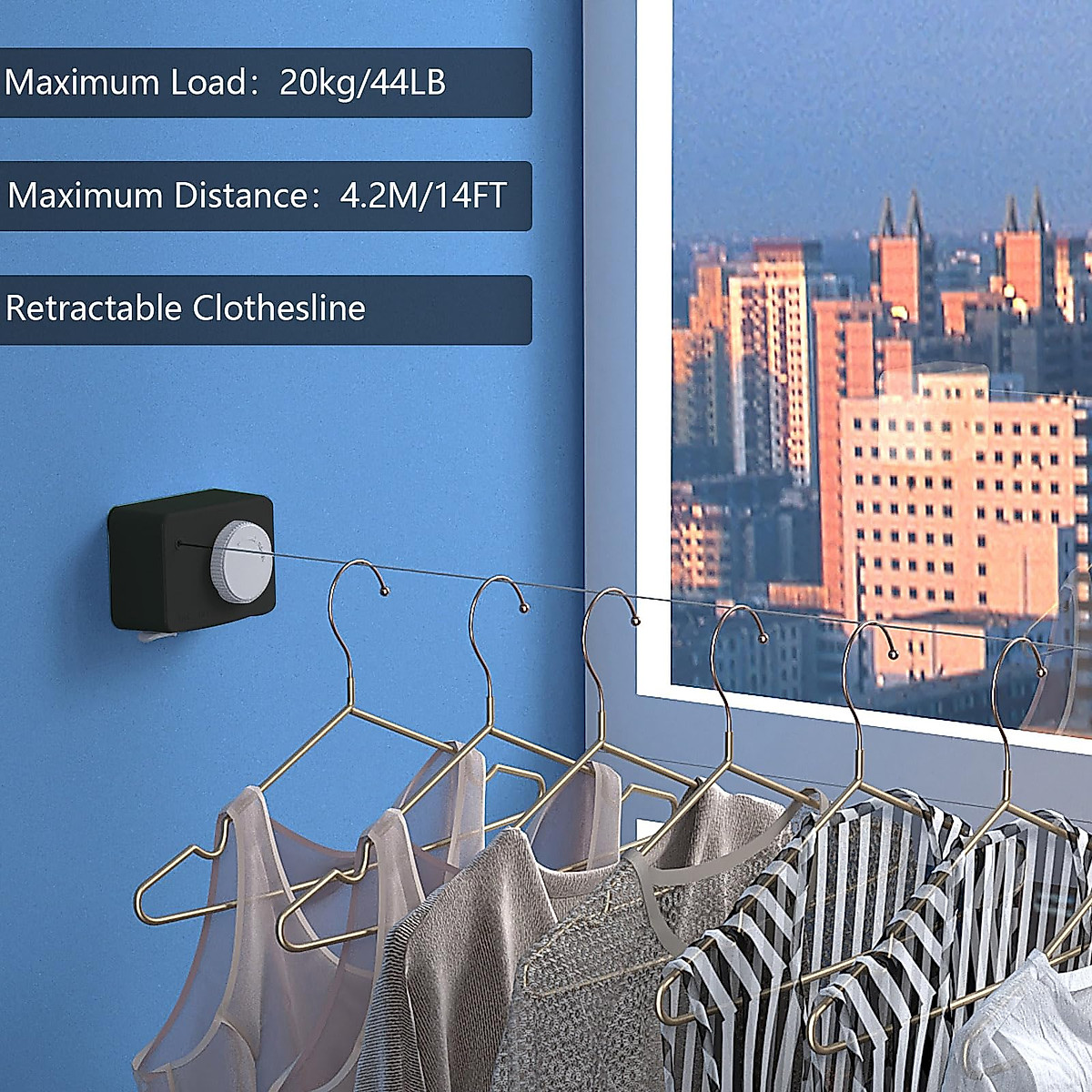 Retractable Clothesline Outdoor,Retractable Clothes Line&Maximum Extension: 13.8ft,304 Stainless Steel Clothes Line Retracting Outdoors&Indoor,Suitable for Laundry Room, Drying Room, Bedroom (Black)