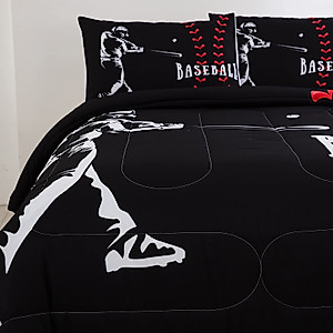 MWMWMW Boys Queen Comforter Set, Sports Theme Baseball Bedding Set for Kids Girls Teens, 3 PCs Soft Microfiber Baseball Player Blanket, 1 Comforter with 2 Pillowcases