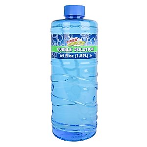 Sunny Days Entertainment Bubble Solution Refill with Wand 64oz Non Toxic (1/2 Gallon), Kids Easy Grip Bottle Refill for Bubble Machine, Bubble Wands, Bubble Toys