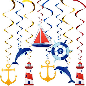 WILLBOND 20 Pieces Nautical Hanging Swirl Cruise Ship Hanging Nautical Sailor Theme Party Decorations for Birthday Baby Shower Bachelorette Party Supplies