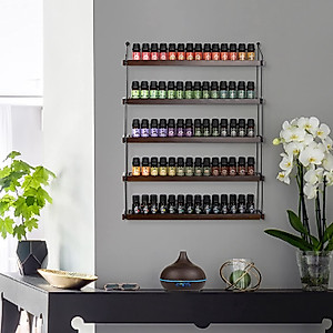 J JACKCUBE DESIGN Essential Oils Display Shelves Wall Mount Black Metal and Wood, Nail Polish Paint Holder Rack Organizer Holds 70 Bottles (5 Tier) : MK482A