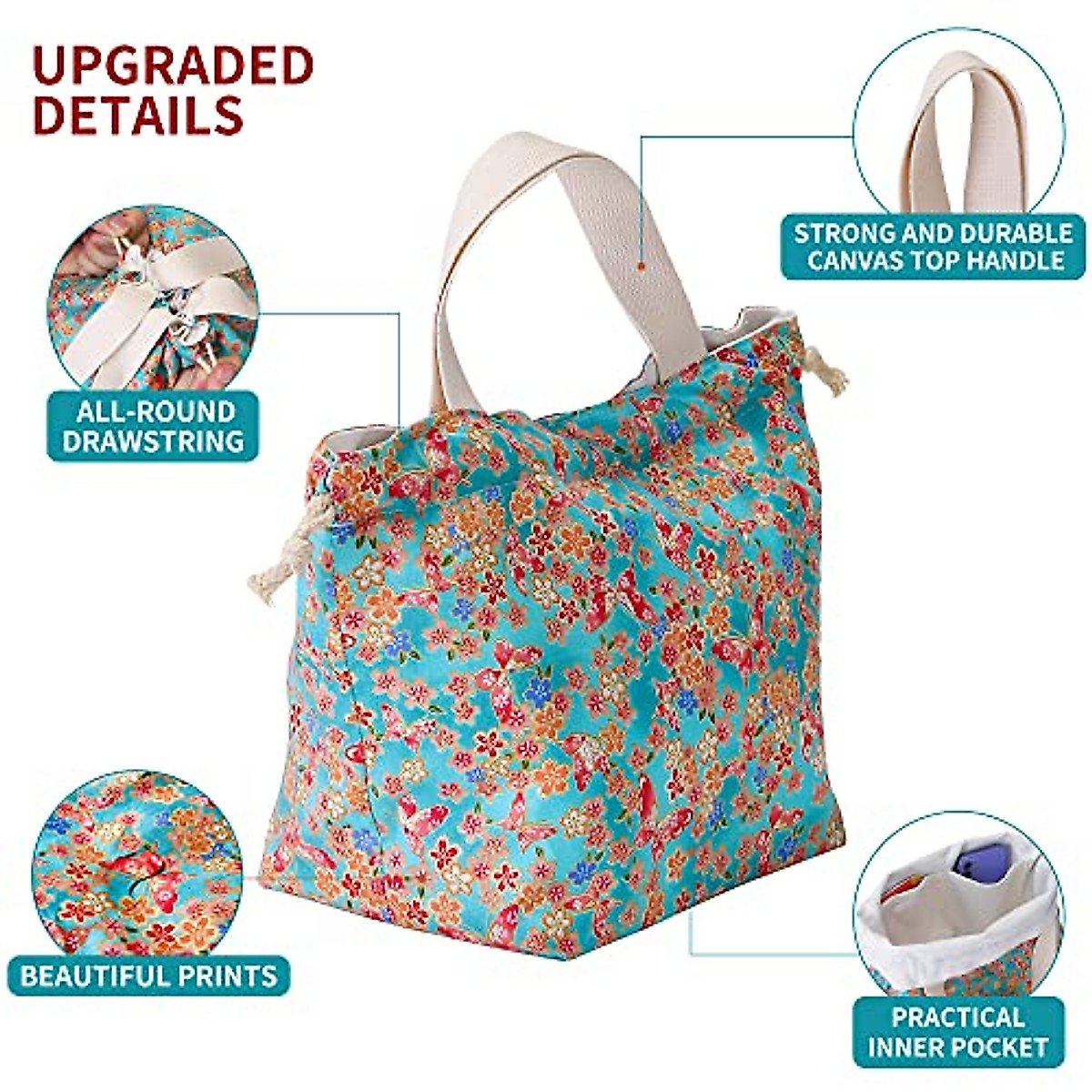 Lunch Bento Tote Pouch Reusable Small Cute Lunch Bag with Drawstring Suitable for Girls Adults Women Work Beach Camping Picnic (Avocado)