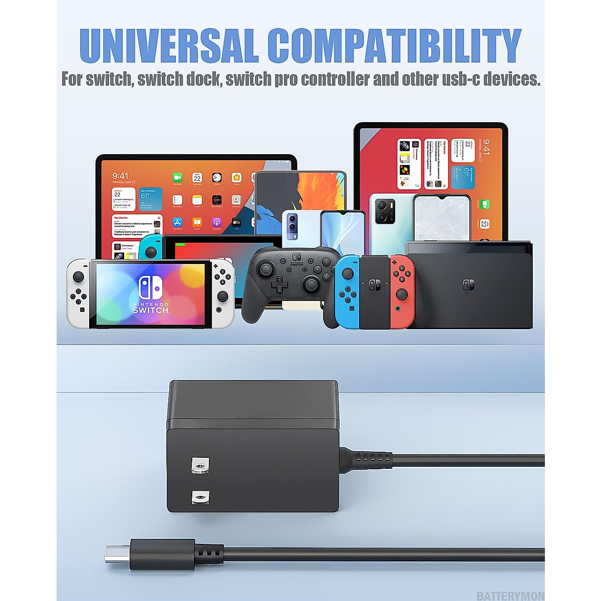 15V 2.6A AC Adapter Replacement for Nin-tendo Switch Game Console Switch Lite, Switch Dock Switch Pro Controller, Wall Charger with 5ft Type C Cable (Support TV Mode/Dock Station)