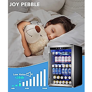 Joy Pebble Mini Fridge Beverage Cooler - 128 Can mini fridge with glass door for Soda Beer or Wine -Drink Dispenser Small Refrigerator with Adjustable Thermostat for Office Home (4.4 cu.ft)