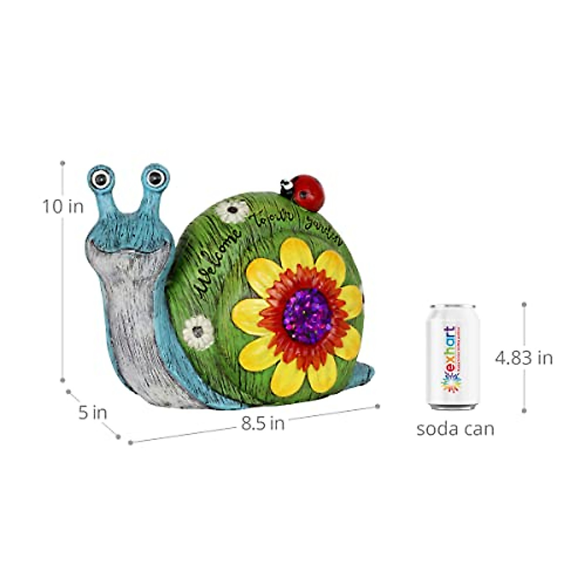 Exhart Colorful Snail Statue w/Welcome & Flower, Durable and Cute Resin Garden Décor, 10"x5.0"x8.5"