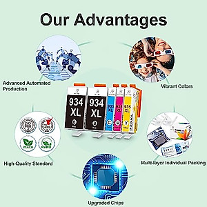 MS Deer Compatible 934 and 935 XL Ink Cartridges Replacement for HP 934XL 935XL Work with Officejet Pro 6830 6230 6815 6835 6812 6820 6220 6825 6836 Printer (2 Black 1 Cyan 1 Magenta 1 Yellow) 5-Pack