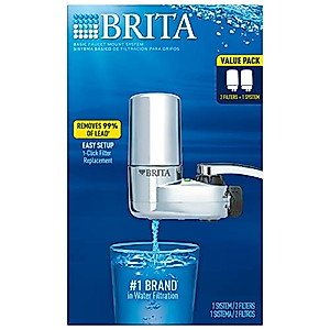 Brita Water Filter for Sink, Faucet Mount Water Filtration System for Tap Water, Reduces 99% of Lead, Chrome