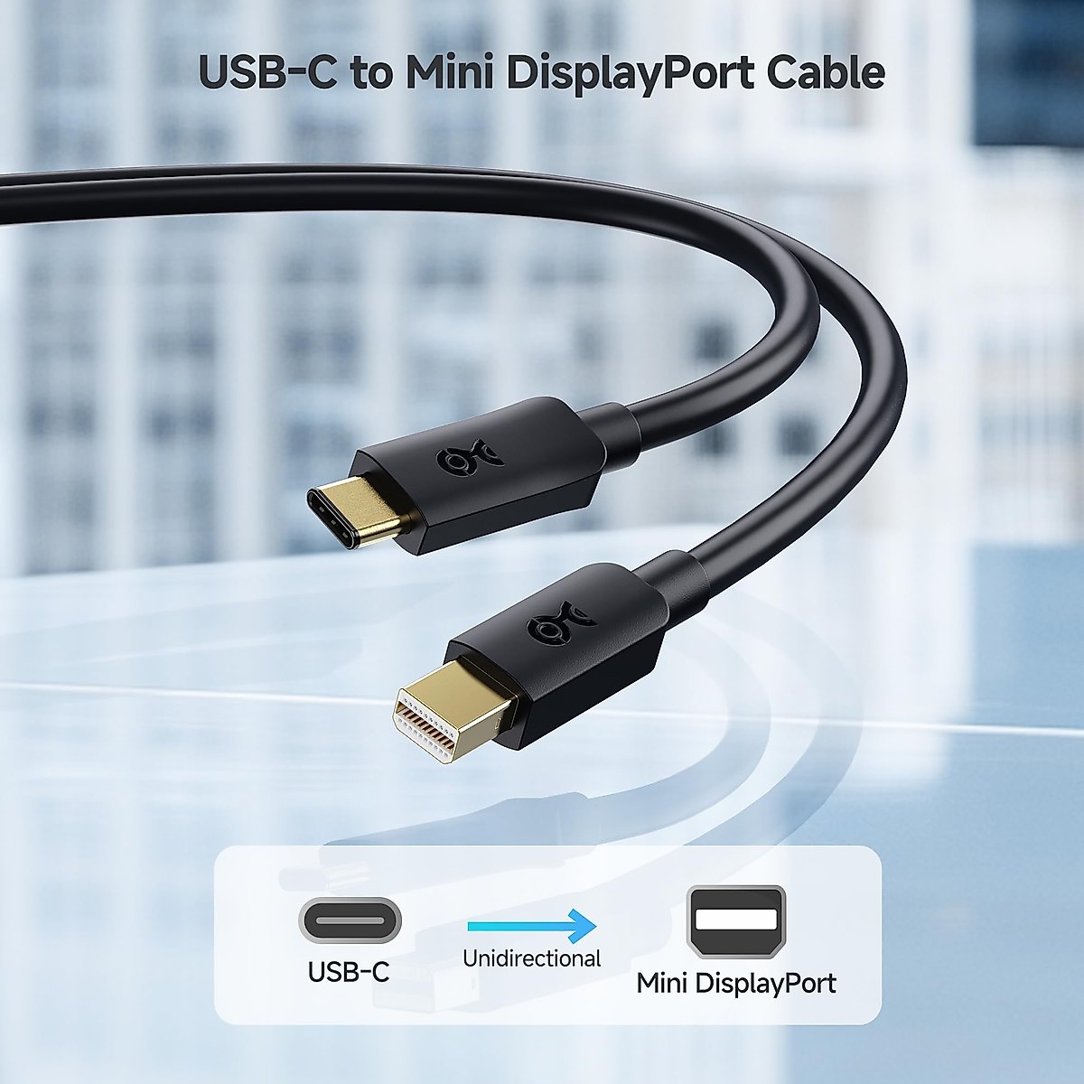 Cable Matters Unidirectional USB C to Mini DisplayPort Cable 6ft, Mini DisplayPort to USB C Cable Support 4K 60Hz -Not Compatible with Portable USB-C Monitor, USB C/Thunderbolt Storage, Hard Drives