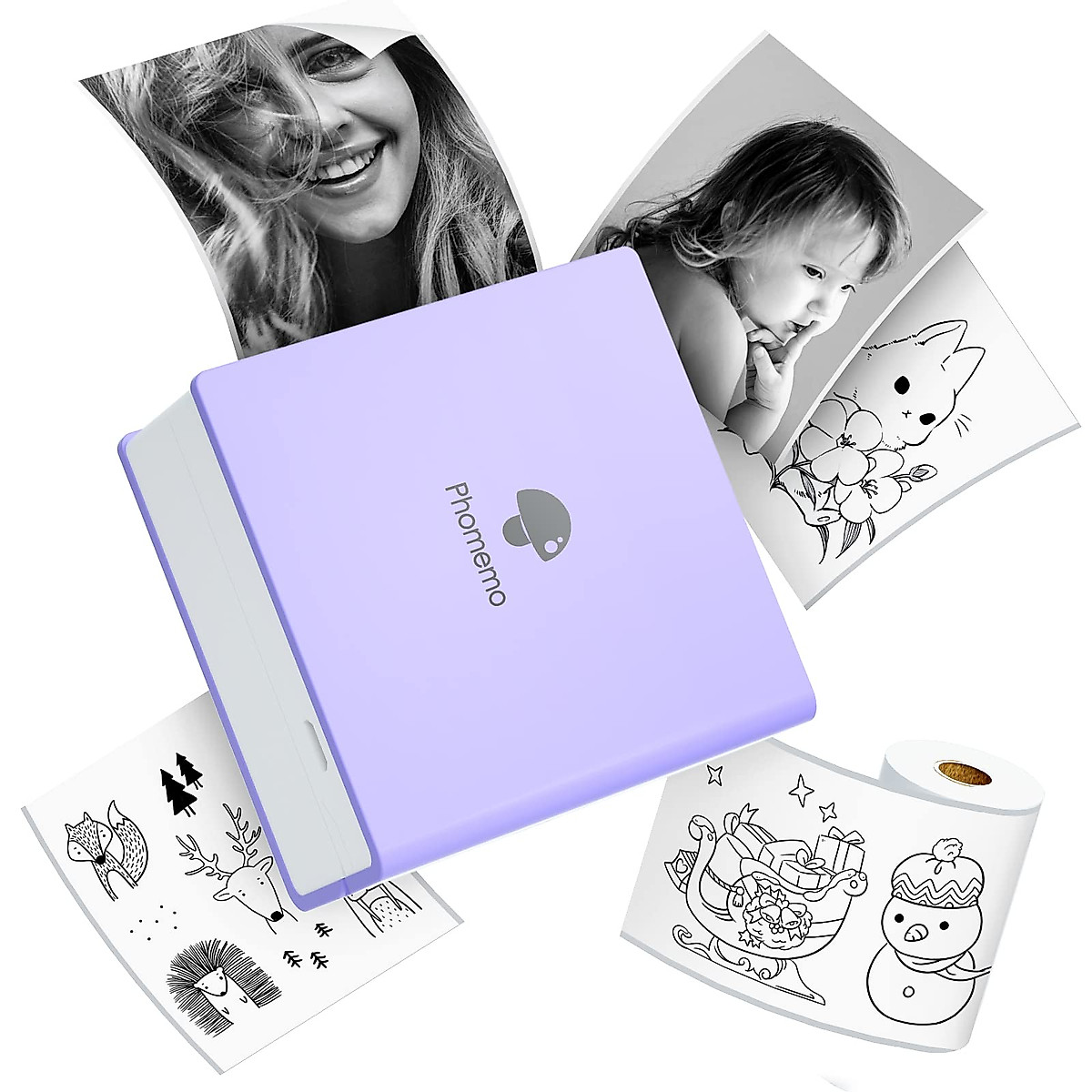 Phomemo Pocket Printer - M02 Mini Bluetooth Wireless Sticker Printer, Compatible with iOS & Android, Thermal Mobile Printer for Fun, memo, to-do List, Work Notes, DIY Journal, Purple