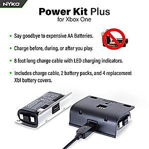 Nyko Xbox One Power Kit Plus - Rechargeable Battery Kit with 2 Batteries, Black & White Covers, 8-foot Micro-USB Charge Cable - Ultimate Xbox Accessories - Power, Cable, & Replacement Battery Doors