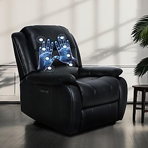 HealthRelife Massage Leather Recliner Chair, Comfy Upholstered Massage Armchair Oversized Modern Chair, Single Reading Chairs Massage Sofa for Bedroom Living Room, Adjustable 3 Positions, Black