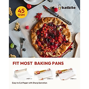 Katbite 15in x 242ft, 300 Sq.Ft Value Pack Parchment Paper Roll for Baking, Parchment Baking Paper with Serrated Cutter, Heavy Duty & Value Pack Parchment Roll for Cooking, Air Fryer, Steaming, Bread