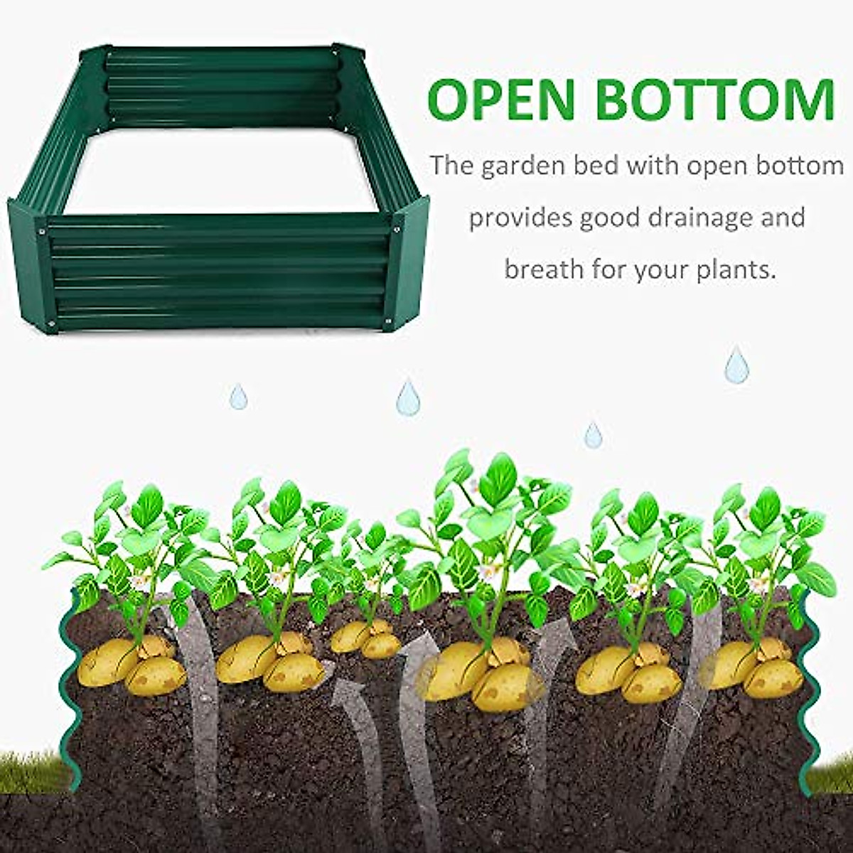 GROWNEER 4 x 3 x 1 Feet Green Metal Raised Garden Bed with 4 Pcs Garden Stakes, 1 Pair of Gloves and 15 Pcs Plant Labels, Elevated Planter Box for Vegetables, Fruits, Flowers, Herbs