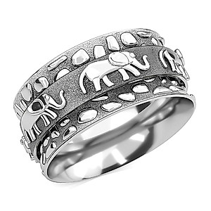Shop LC Anxiety Ring for Women 925 Sterling Silver Spinning Spinner Rings for Men Oxidized Concave Swirl Boho Jewelry Band Meditation Stress Relief Elephant Gifts Size 8 Birthday Gifts for Women