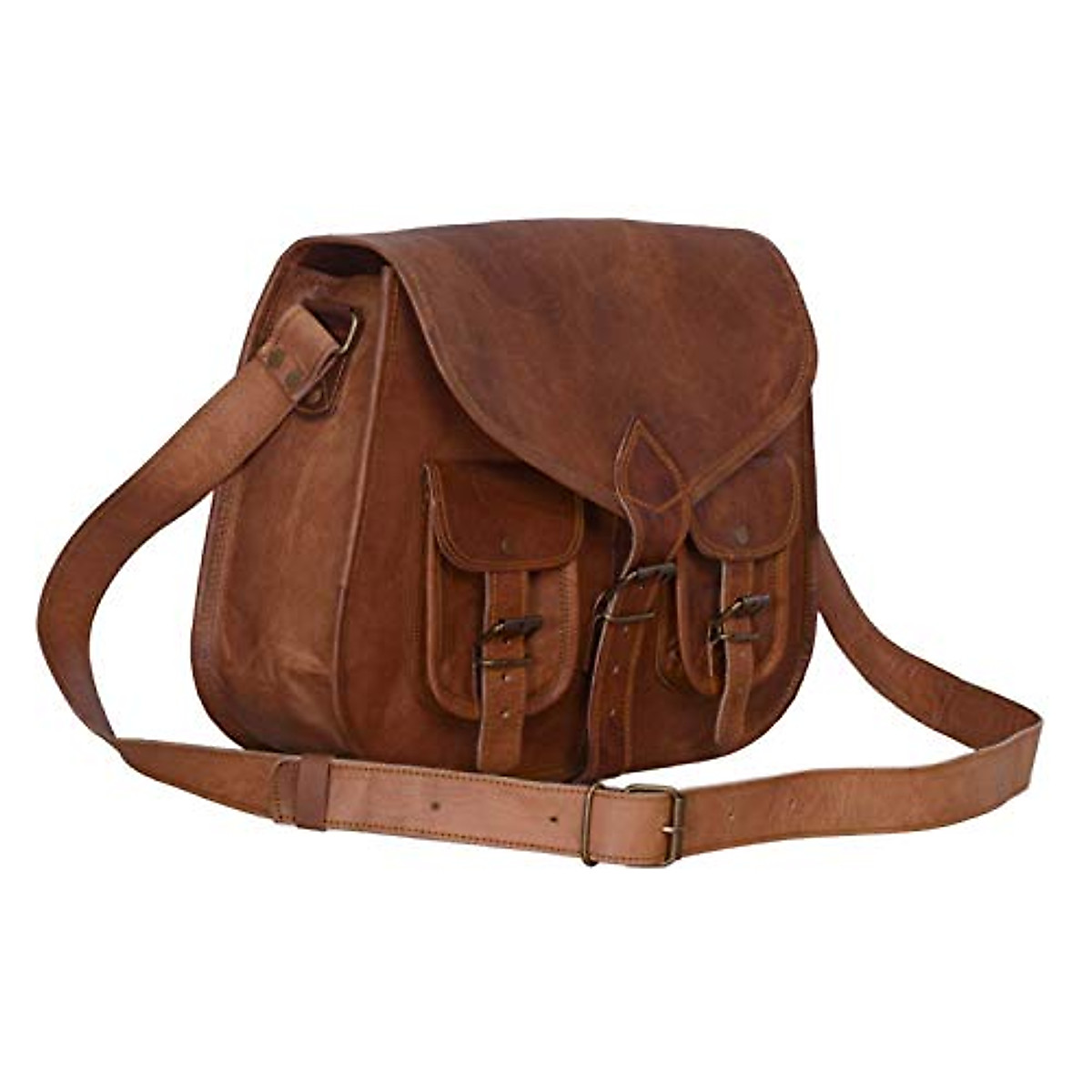KPL 14 Inch Leather crossbody bags Purse Women Shoulder Bag Satchel Ladies Tote Travel Purse full grain Leather (Tan Brown)