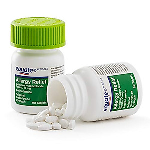 Equate Allergy Relief Cetirizine Hydrochloride Tablets 10 mg/Antihistamine, 90 Tablets, Twin Pack