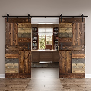 48in/60in/72in/84in x 84 in S-Series Finish Knotty Pine Wood Sliding Barn Door with Hardware Kit (72 in x 84 in, Multi Color)